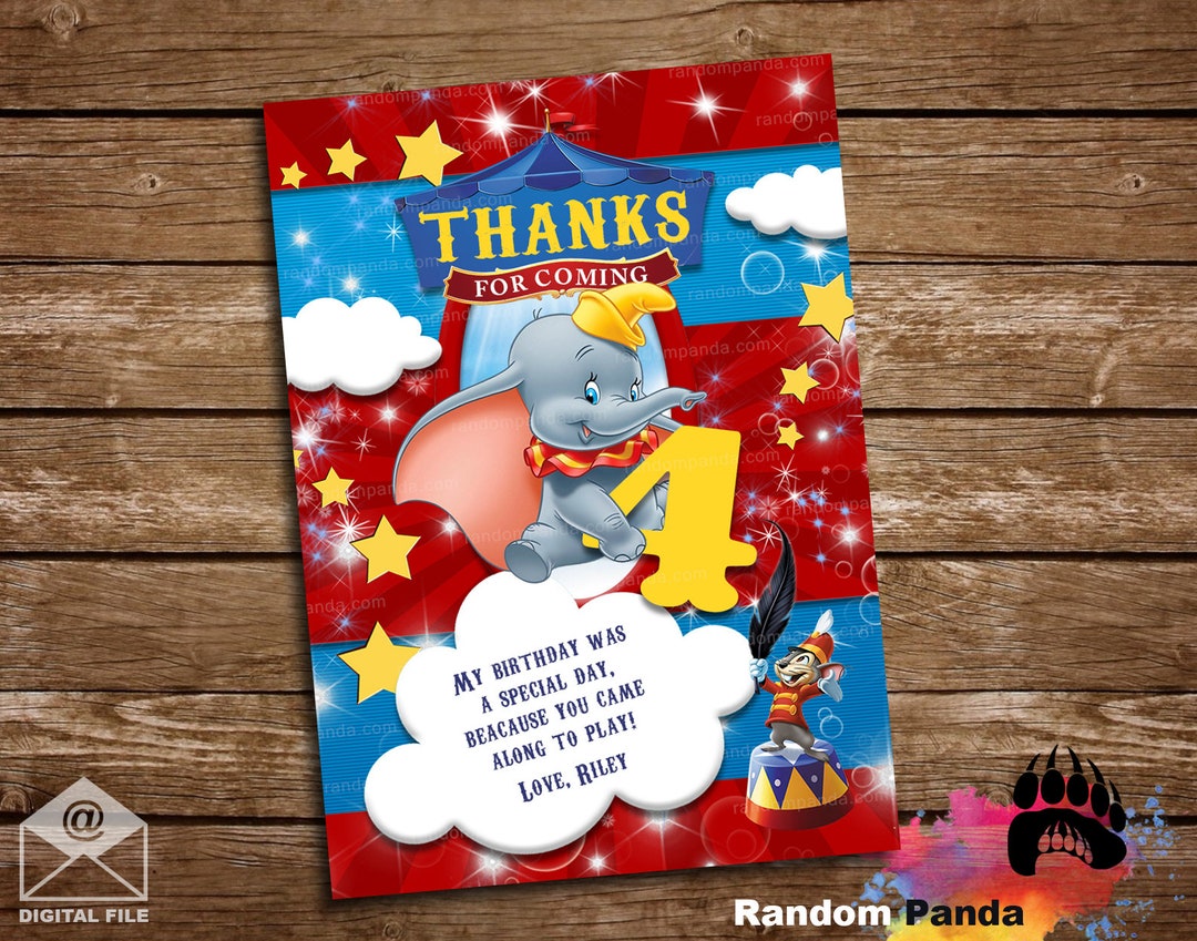Digital Delivery, Dumbo Thank You Card, Circus Party, Elephant Big Top ...