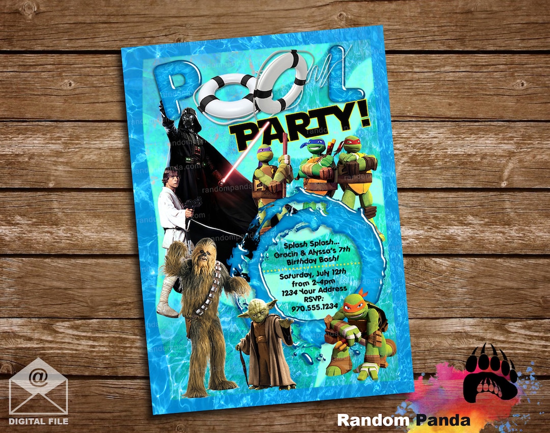 DIGITAL FILE, Star Wars and Turtles Pool Party Invitation, Twins Double ...