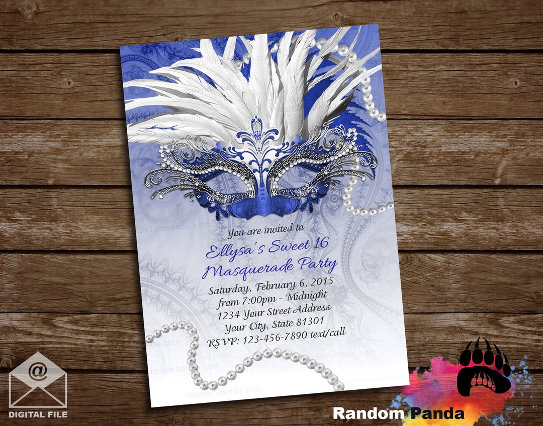 Digital Delivery Royal Blue Masquerade Ball Invitation Sweet - Etsy