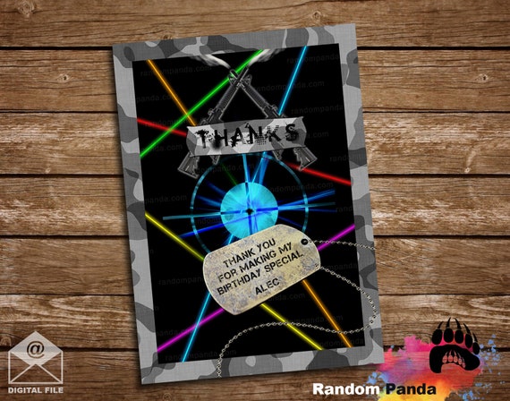 Digital Delivery, Laser Tag Thank You Card, Laser Tag War Thanks Note ...