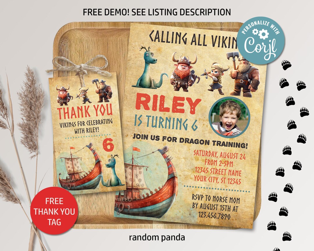 Editable Vikings Bday Party Invitation Norse Dragon Training Birthday ...