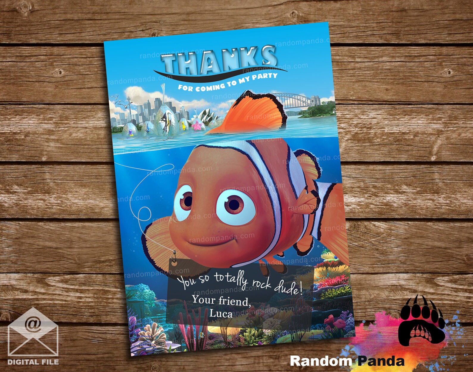 Digital Delivery, Finding Nemo Thank You Card, Shark Party, Finding ...