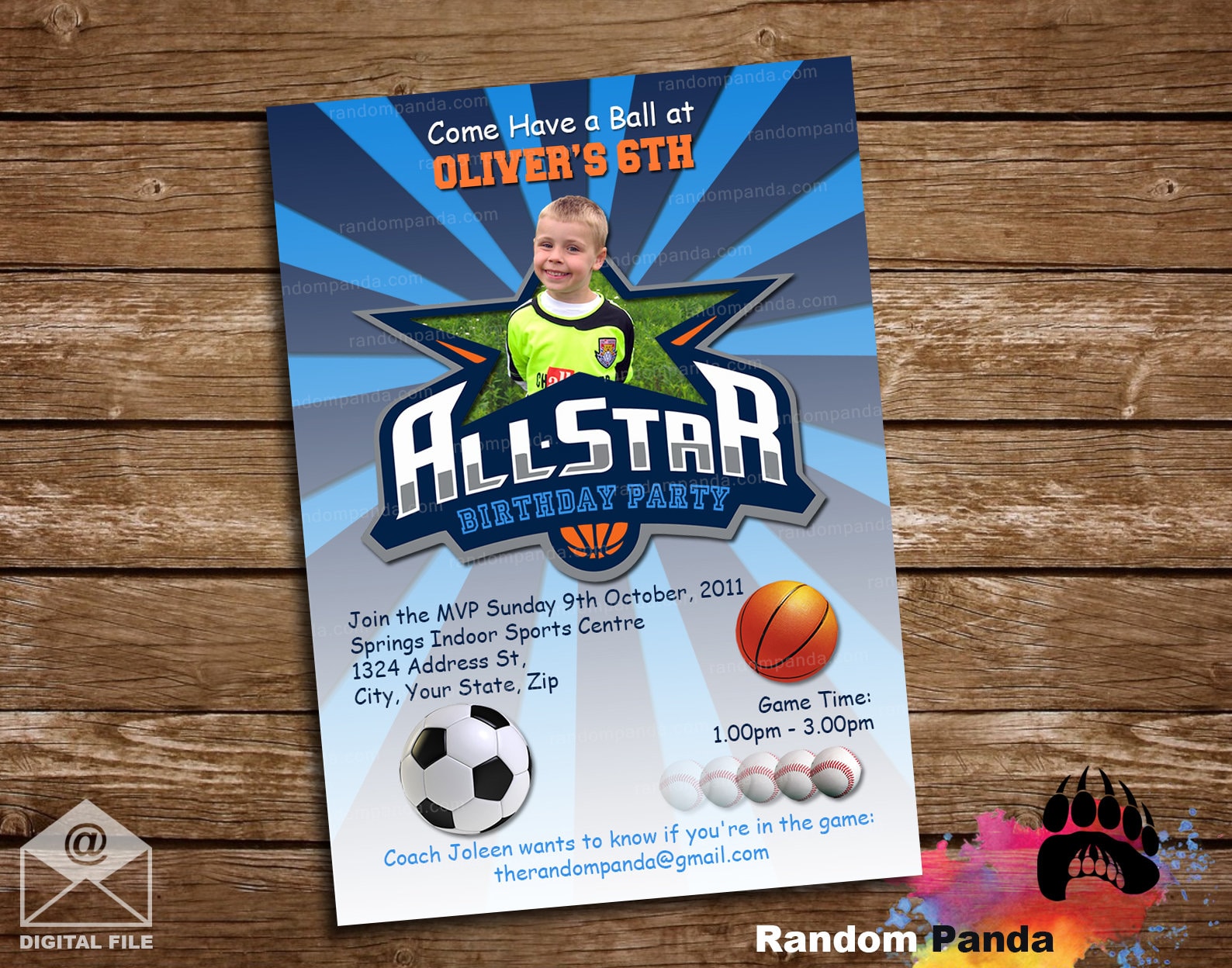 DIGITAL FILE, Personalize Boys Sports Invitation, All Sports Party, Get ...