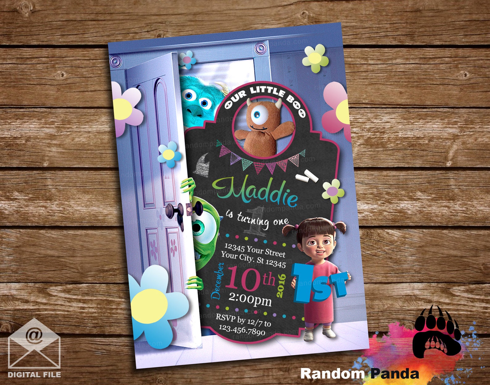 Digital Delivery Boo Party Invitation Monsters Inc Teddy - Etsy