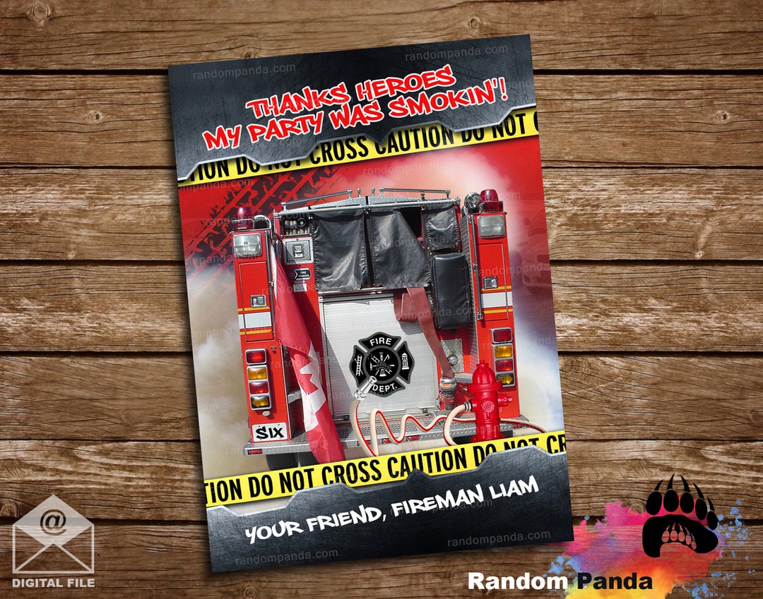 Digital Delivery, Firefighter Thank You Card, Fireman Party Thank You ...