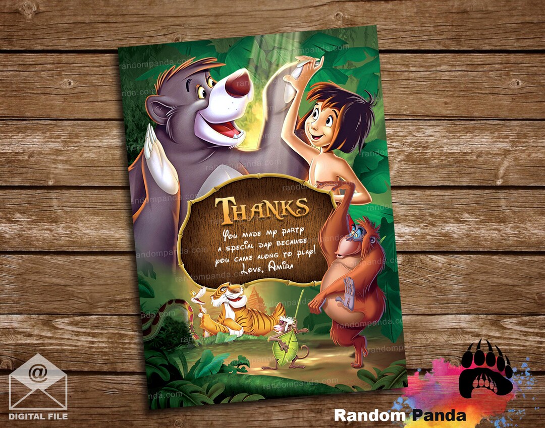 DIGITAL FILE, Jungle Book Thank You Card, Mowgli Party, Jungle Book ...