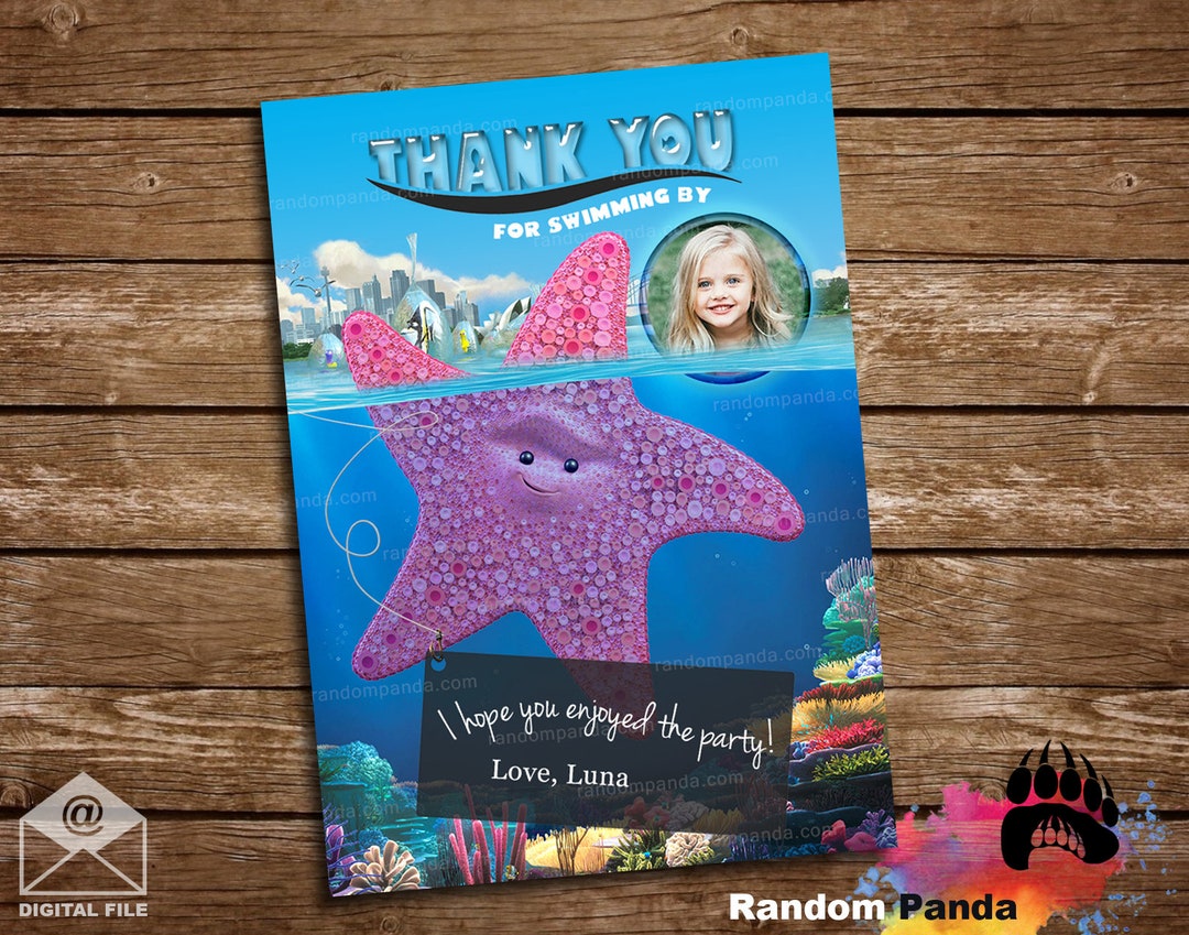 DIGITAL FILE, Finding Nemo Peach Starfish Thank You Card, Dory Party ...