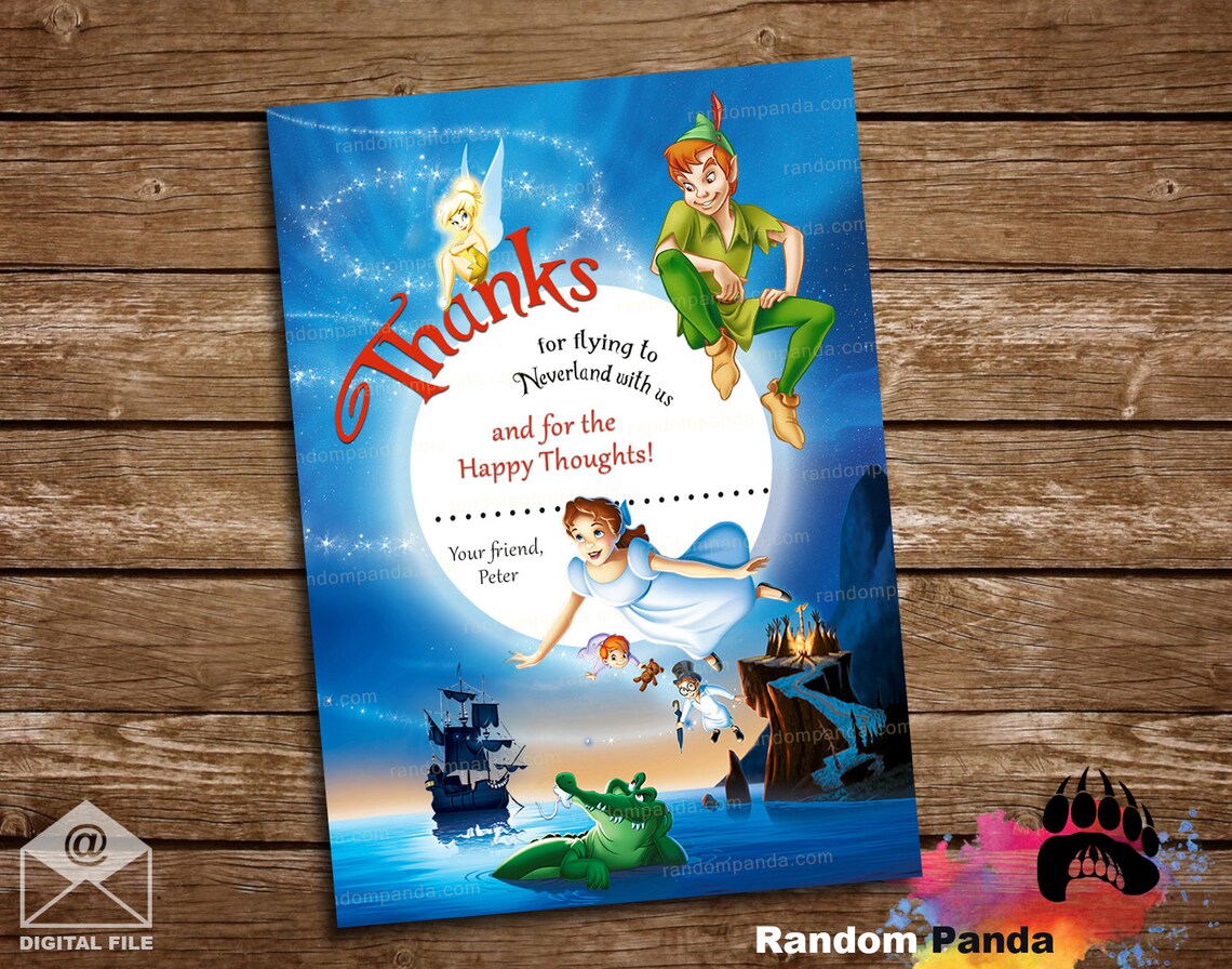 Digital Delivery Peter Pan Thank You Card Tinkerbell Party - Etsy