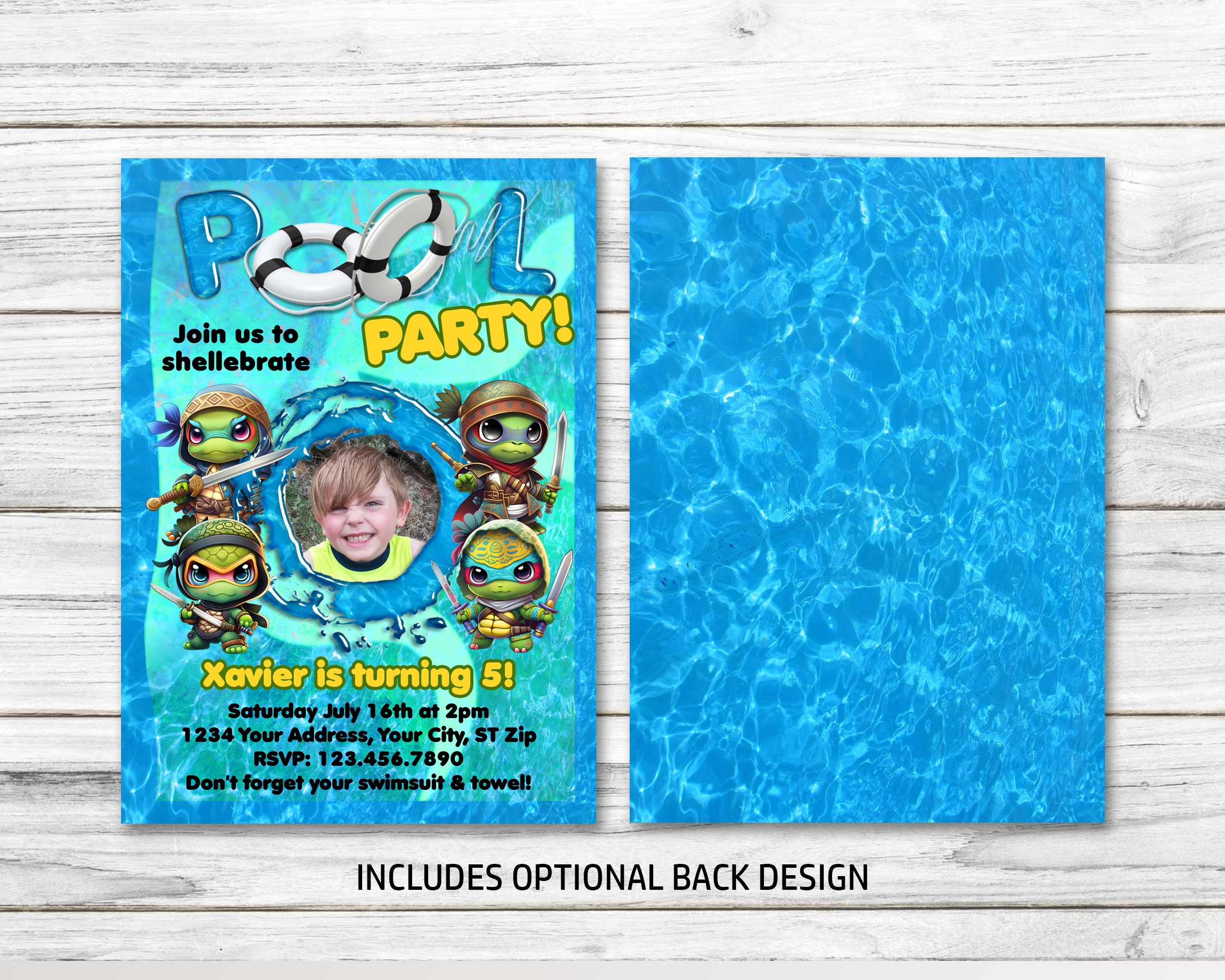 Editable Superhero Turtles Bday Pool Party Invitation Ninja Baby Turtle ...