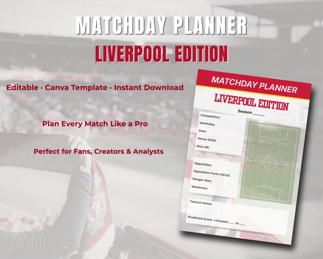 Liverpool Matchday Planner Printable | Fan Gift | Football Planner ...