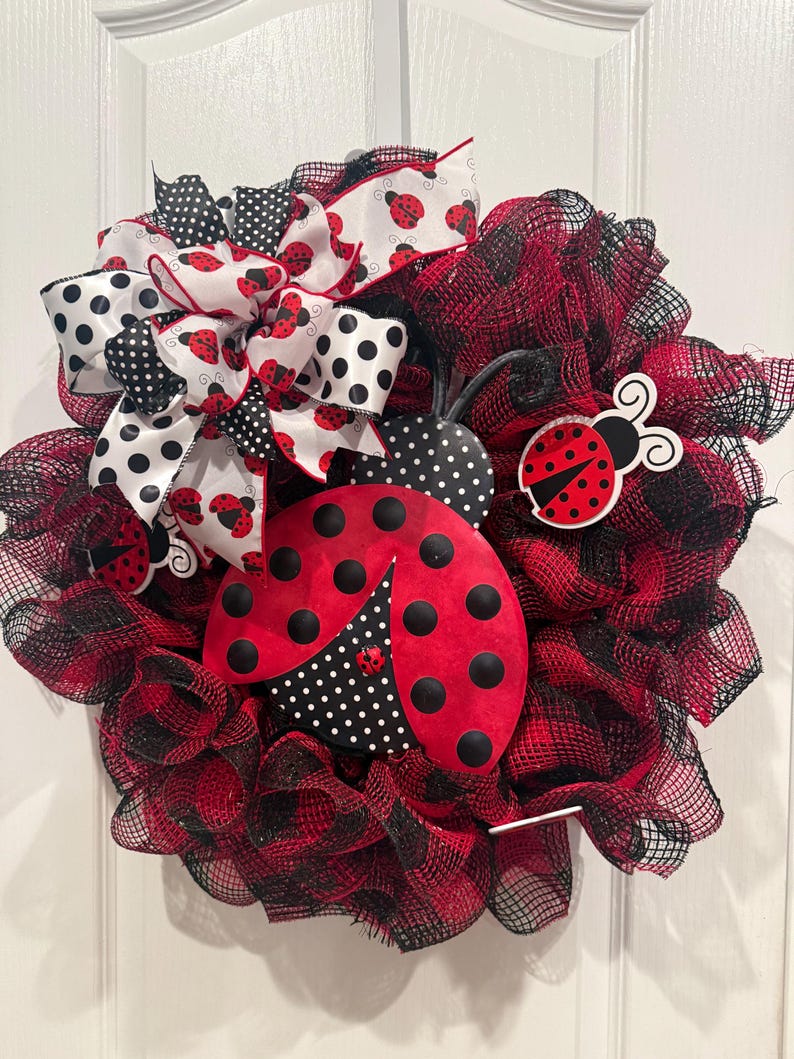 Ladybug Deco Mesh Wreath, Red Black Wreath, Front Door Wreath ...