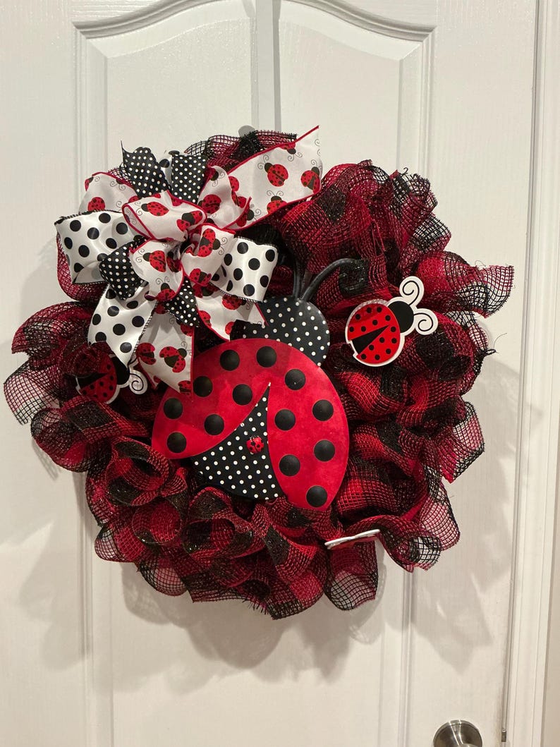 Ladybug Deco Mesh Wreath, Red Black Wreath, Front Door Wreath ...