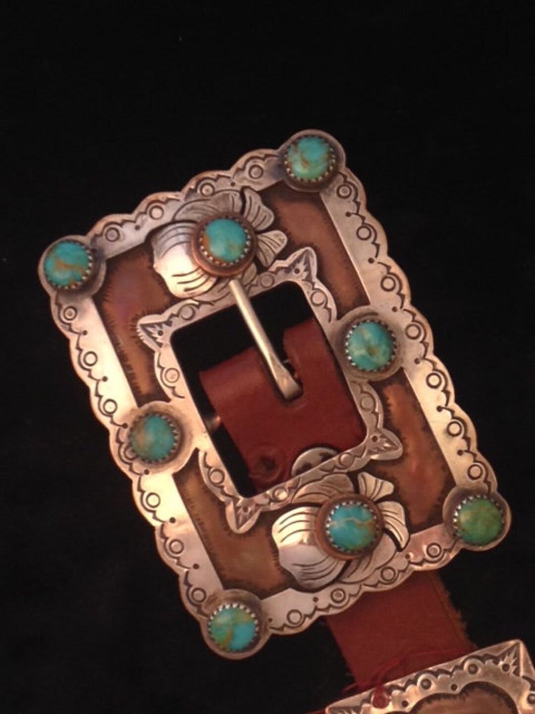 Flower Concho Belt, Copper and Silver With Turquoise. - Etsy