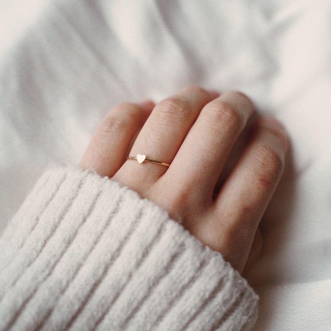 Tiny Heart Stacking Ring 14k Gold Filled Dainty Thin Ring Minimalist ...