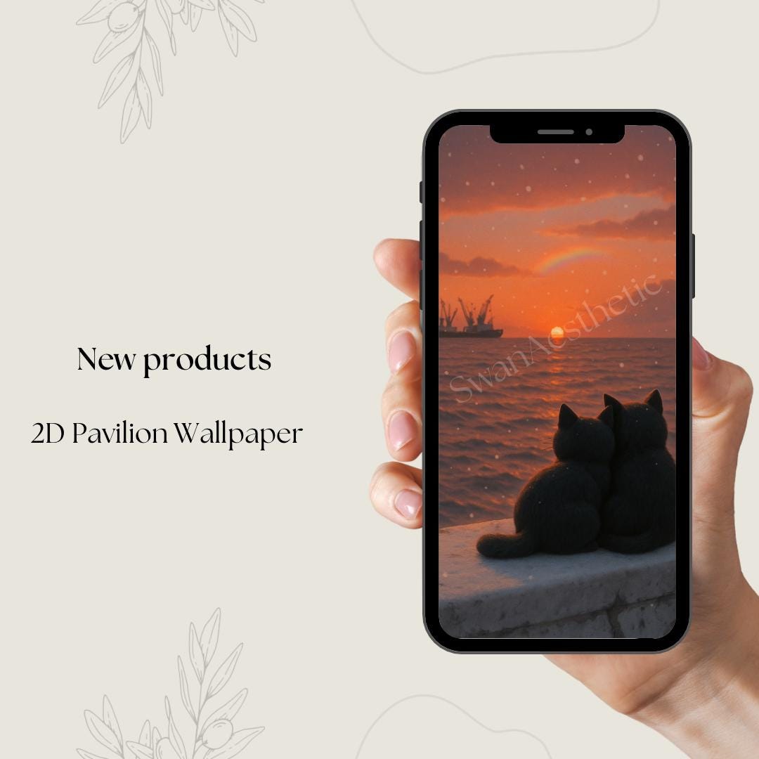3D Cozy Cats Sunset Wallpaper, Winter Sea, Romantic Snow Scene, Evening ...