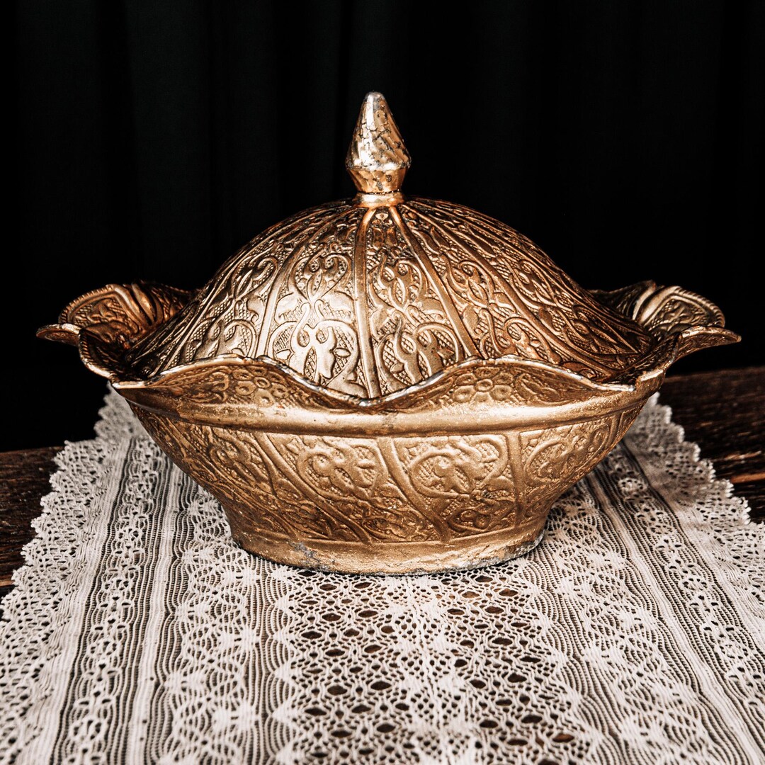 Vintage SENA Turkey Bowl With Lid | Oval Gold-plated Turkish Delight or ...