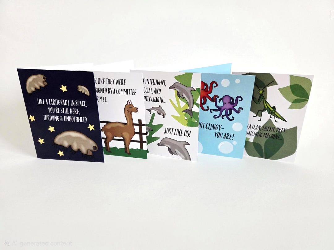 Goofy Animal Greeting Card Set | 5 Hand-drawn Cards With Envelopes ...