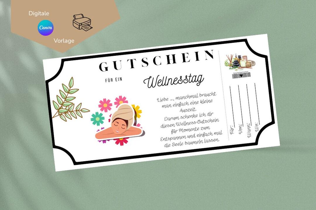 Printable Wellness Voucher | Personalized Spa & Relaxation Voucher ...