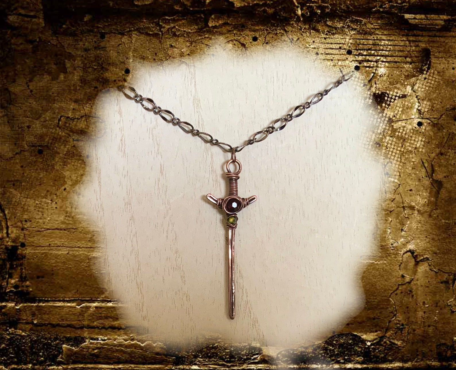 Wire Wrapped Sword in Antique Copper With Red and Green | Etsy