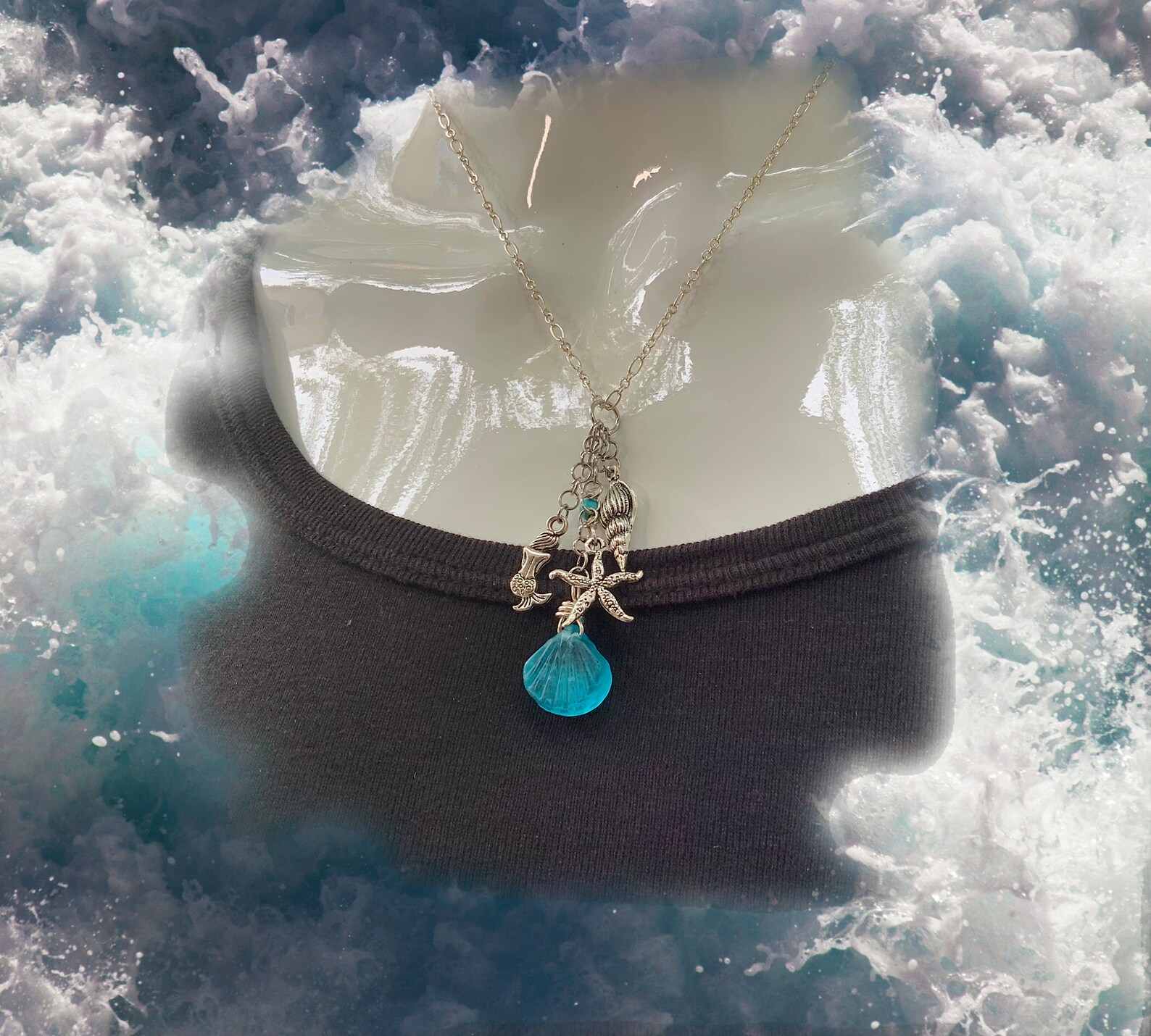 Beach shell necklace with turquoise sea glass shell mermaid | Etsy