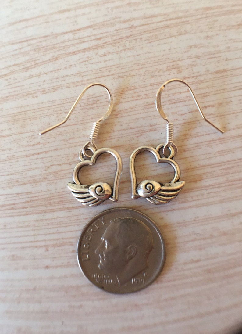 Winged Heart Earrings/ Heart With Wings Earrings/ Silver Heart - Etsy