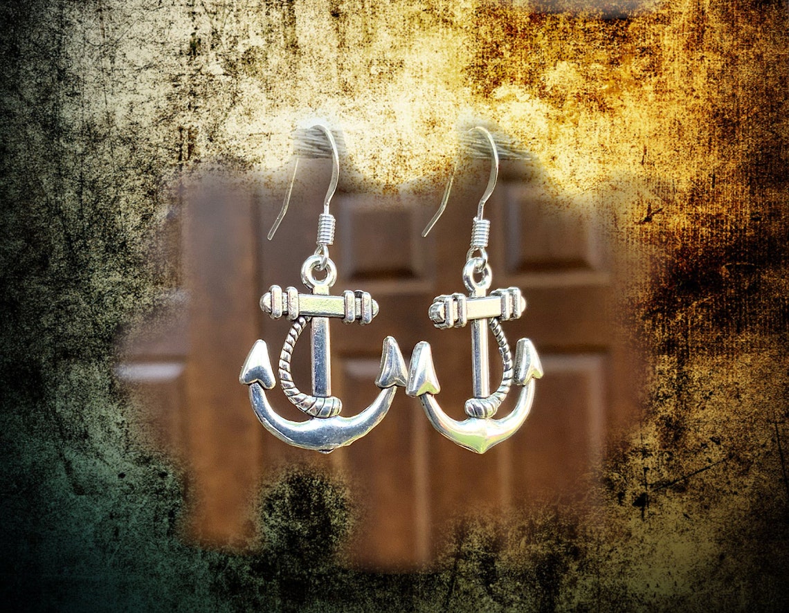 Silver anchor earrings/ silver plated anchor earrings/ | Etsy