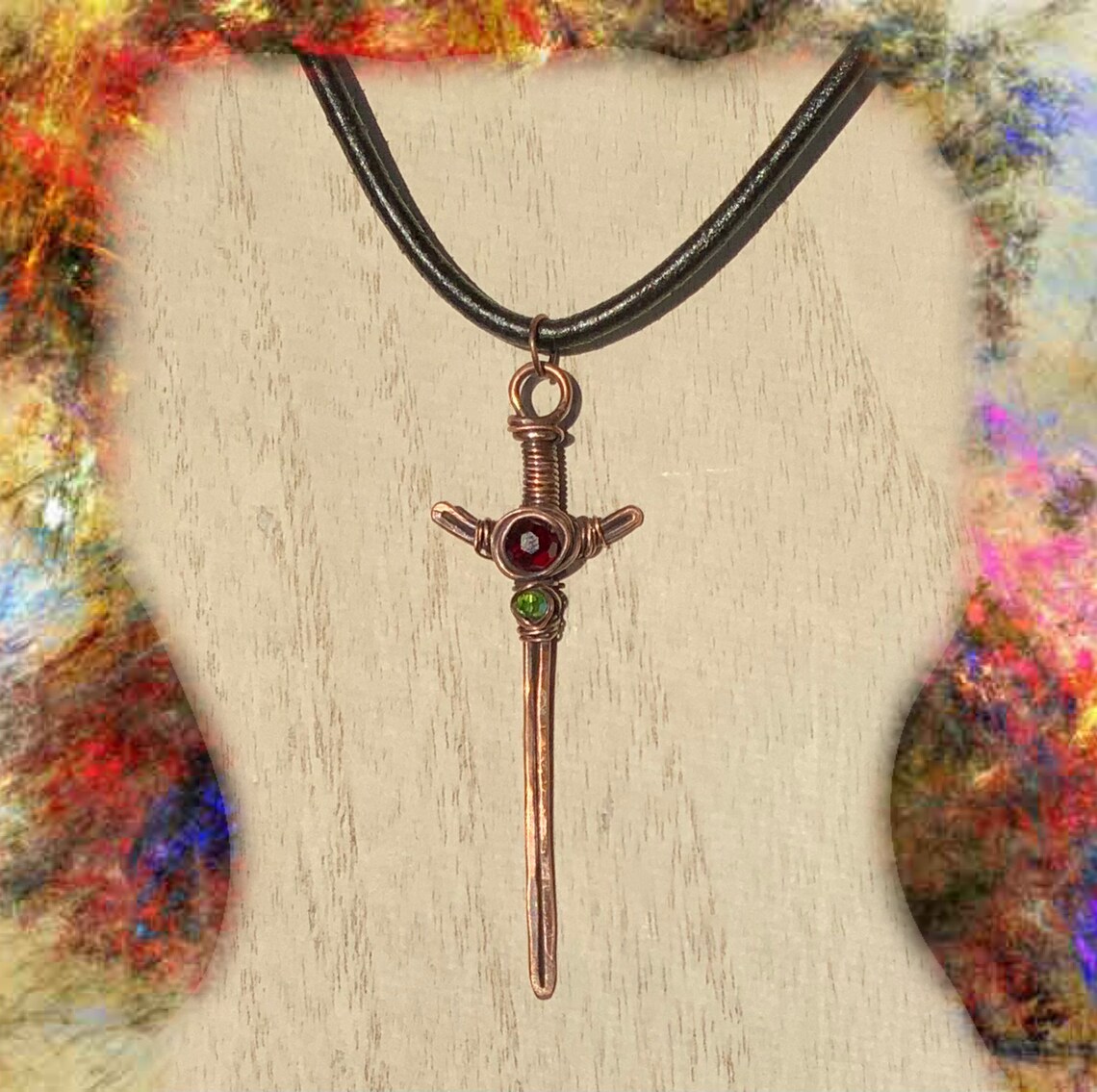 Wire Wrapped Sword in Antique Copper With Red and Green - Etsy