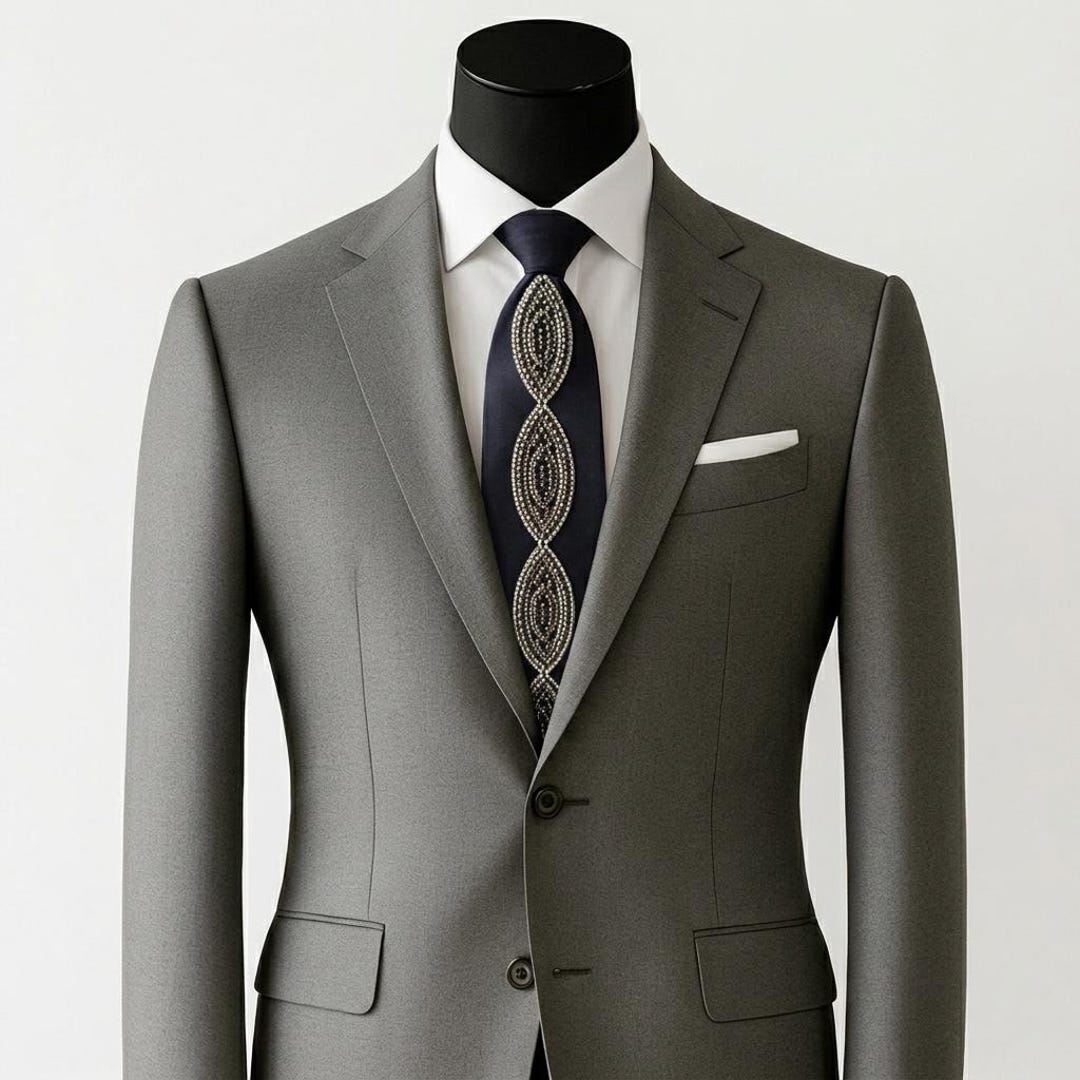 Black Satin Dark Gray Diamond Rhinestone Pre-tied Tie – Statement ...