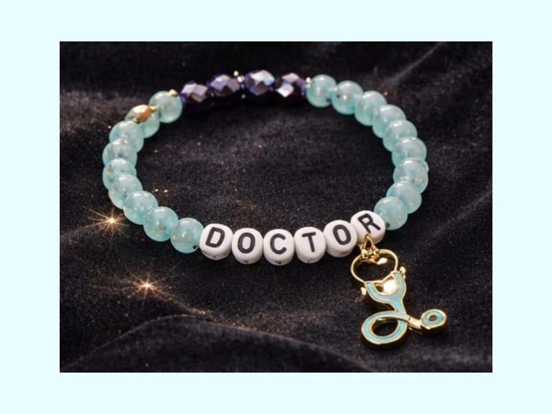 Personalized Doctor Bracelet | Aqua Beaded Bracelet | Medical Gift for ...