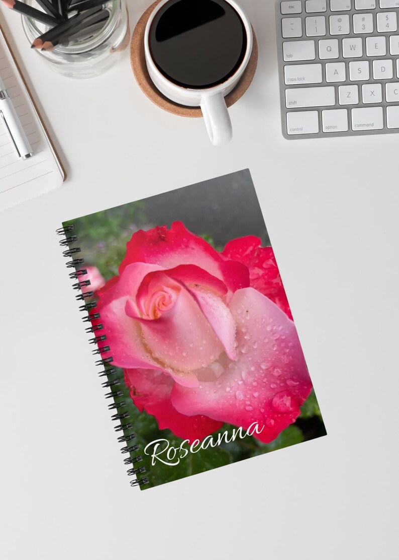 Personalized Rose Spiral Journal – Dual-tone Pink White Floral Notebook ...