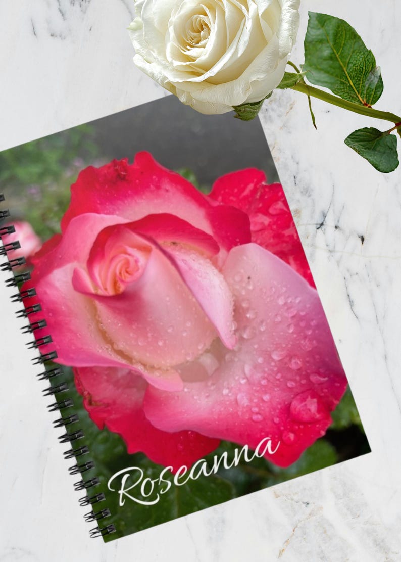 Personalized Rose Spiral Journal – Dual-tone Pink White Floral Notebook ...