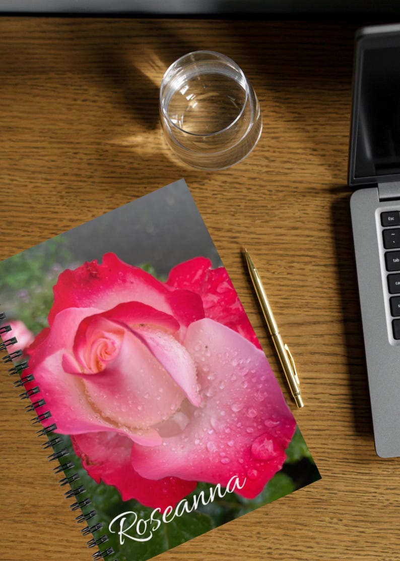 Personalized Rose Spiral Journal – Dual-tone Pink White Floral Notebook ...