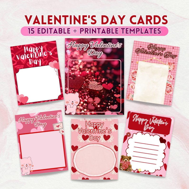 Plantillas editables de tarjetas de San Valentín: Tarjeta de regalo DIY ...