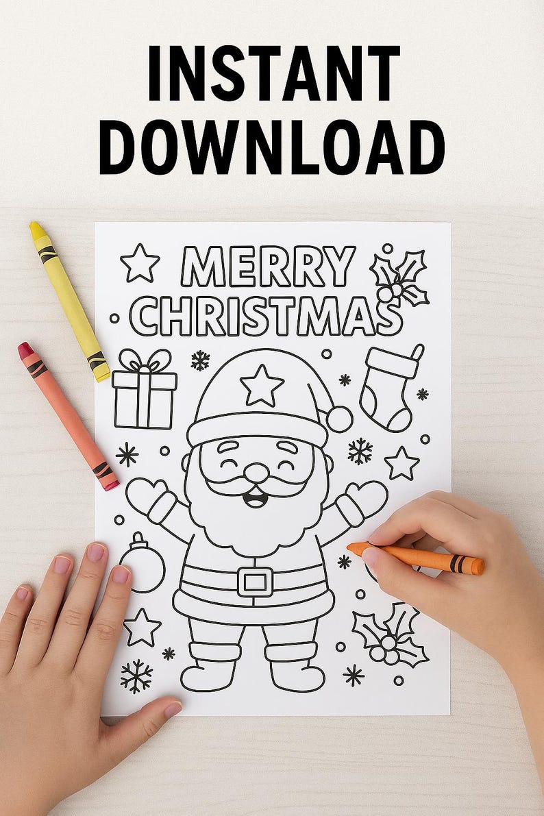 Santa Coloring Page | Holiday Christmas Activity for Kids (PDF) - Etsy