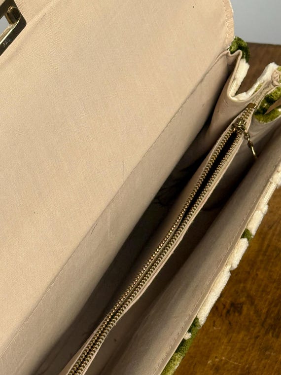 Vintage 70s Floral Green & Cream Velvet Handbag - Gem