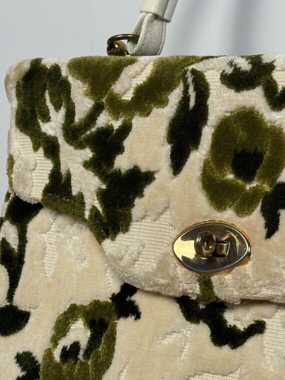 Vintage 70s Floral Green & Cream Velvet Handbag - Gem