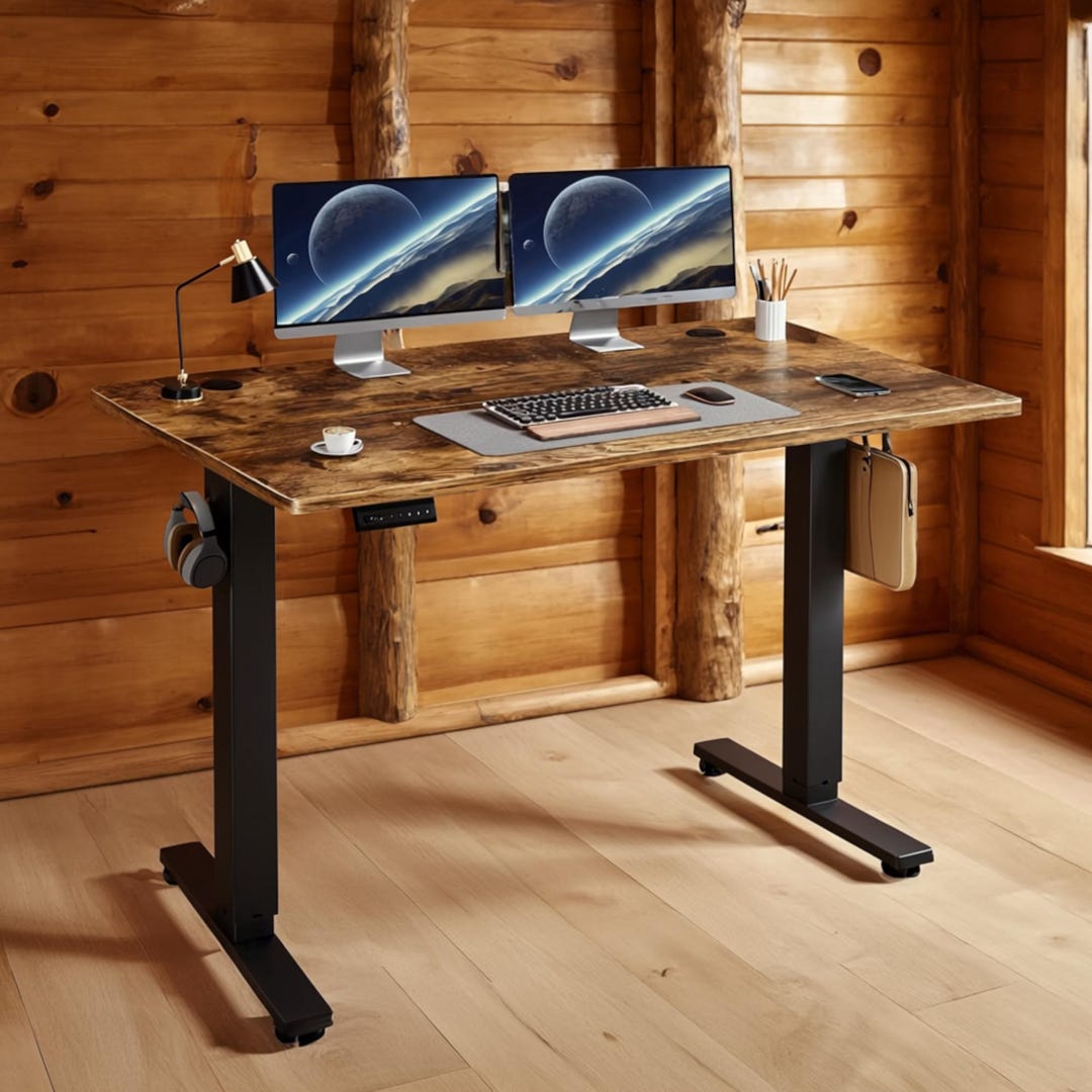 Electric Adjustable Standing Desk – Sit Stand Workstation With Wooden ...
