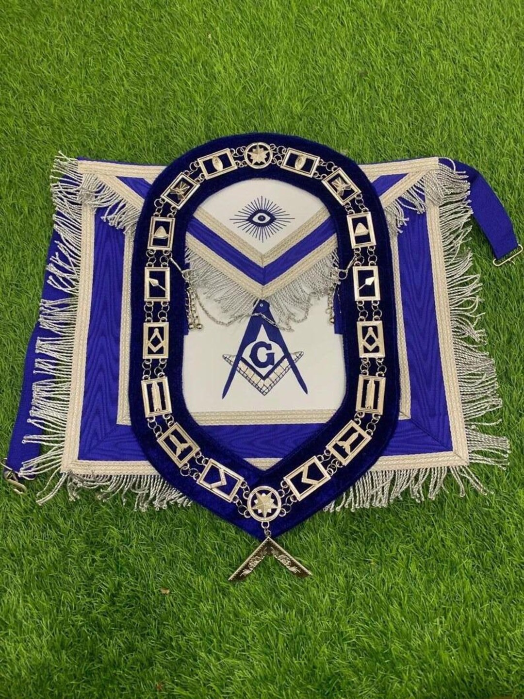 Masonic Regalia Master Mason Apron Blue With Chain Collar & Jewel - Etsy