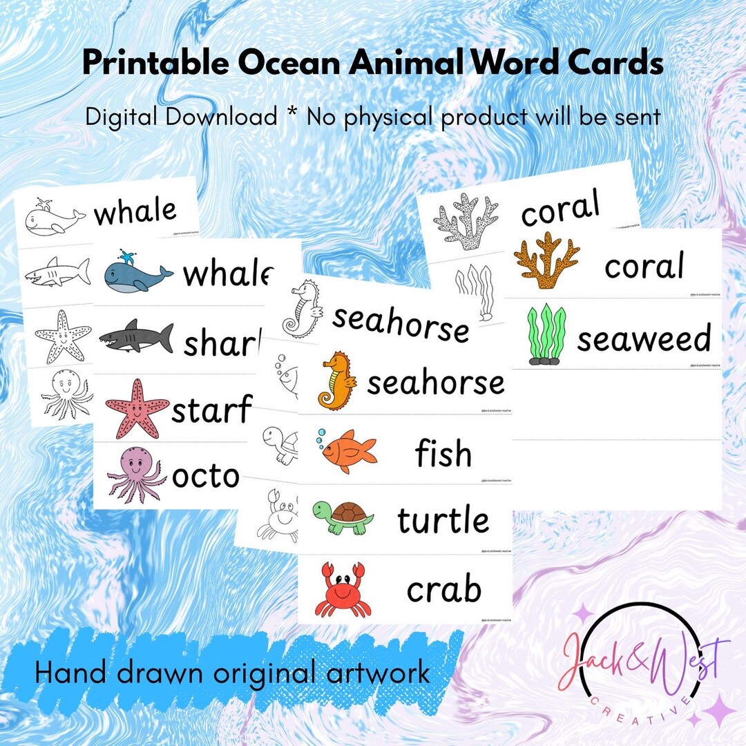 Ocean Animal Word Cards | Printable Vocabulary Cards | Classroom ...