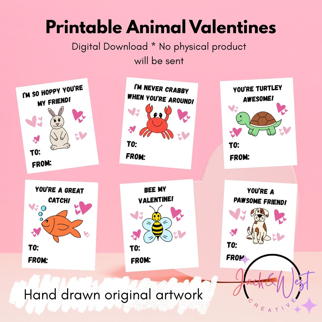 Animal Valentine Cards for Kids | Classroom Valentines (instant ...