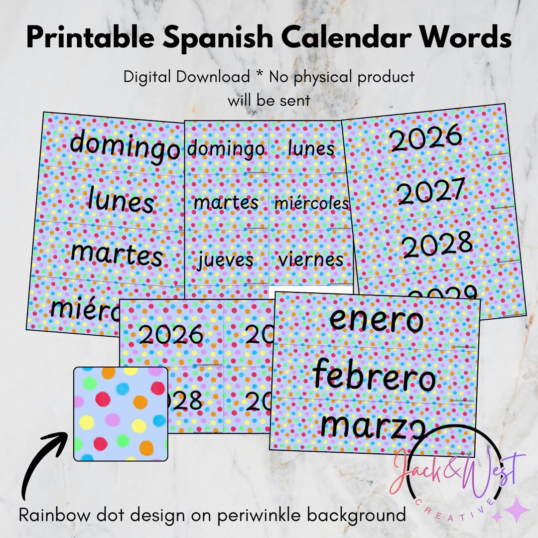 Spanish Classroom Calendar | Bilingual Days & Months (printable PDF Set ...