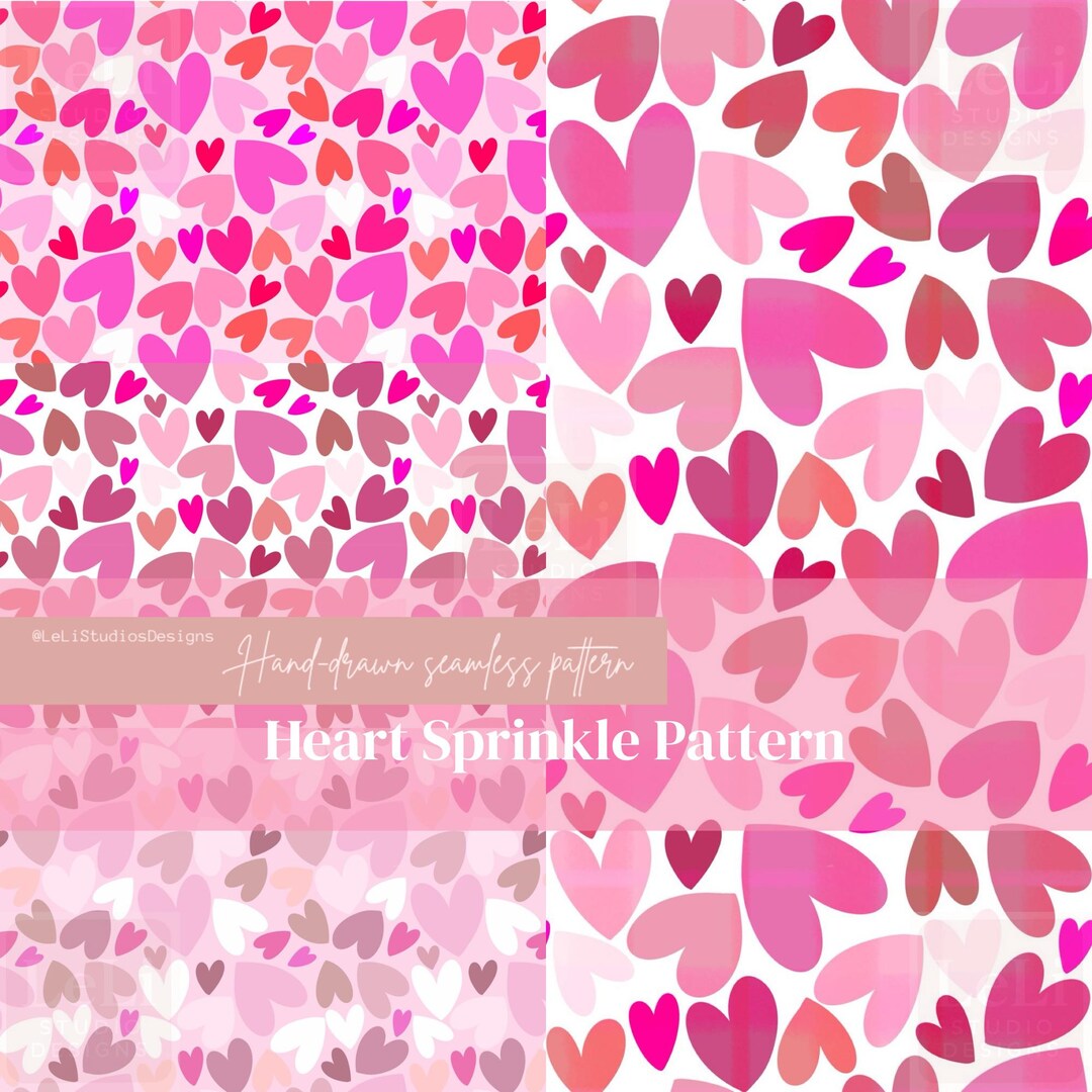 Heart Sprinkle Seamless Pattern - Pink Plaid, Tile & Full (digital ...