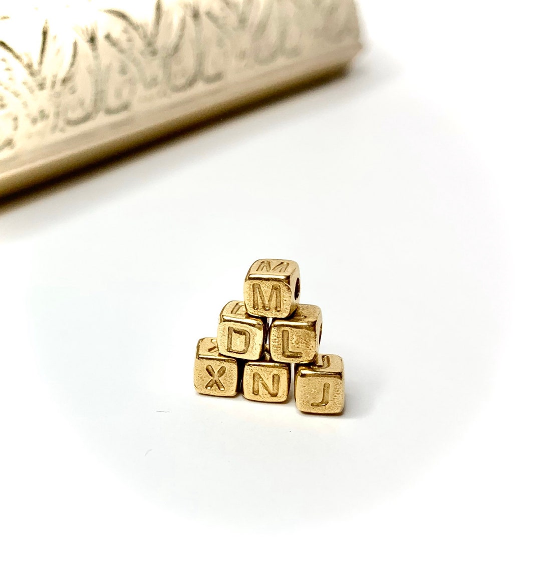 Gold Baby Block Alphabet Bead, Custom Initial Charm - Etsy