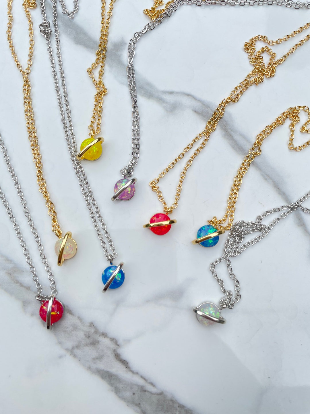 Jumbo Saturn Necklace. Solar System Charm Necklace. Stars and Moon ...