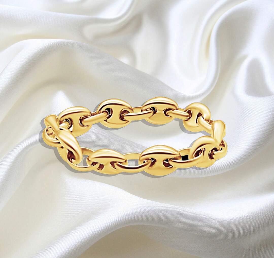 14kt Semi Hollow Link Classic Mariner Link Chain Rings. 14kt Gold Chain ...