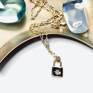 Crystal Lock Charm Necklace. Delicate Necklace. Stacking. Layering ...