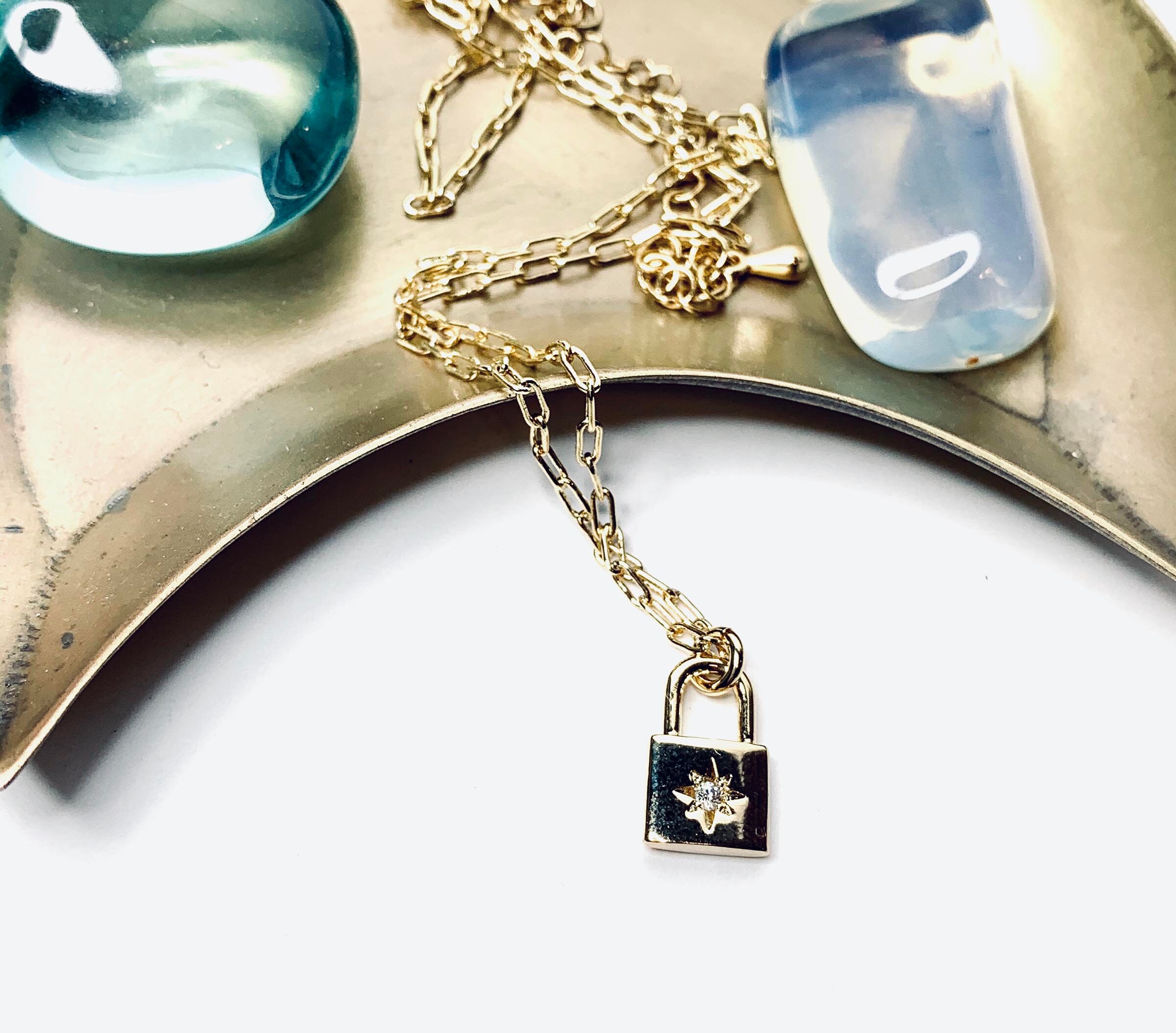 Crystal Lock Charm Necklace. Delicate Necklace. Stacking. | Etsy