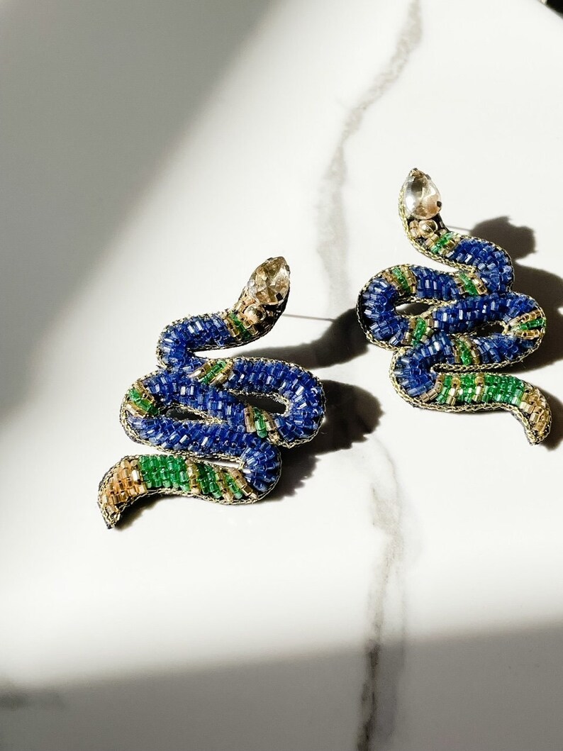 Side Winder Statement Beaded Snake Earrings . Statement Snake | Etsy
