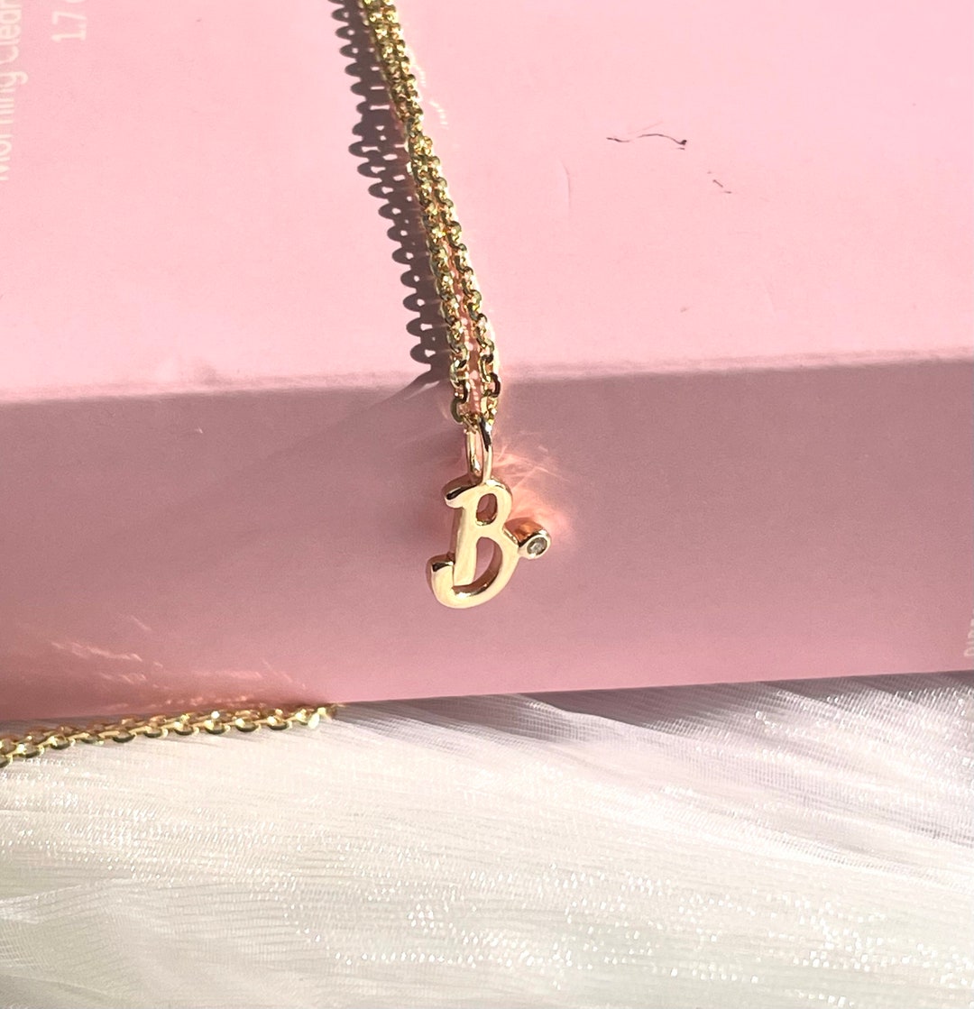 14kt Gold Initial With Diamond . Alphabet Custom Initial Charm, Barbie ...