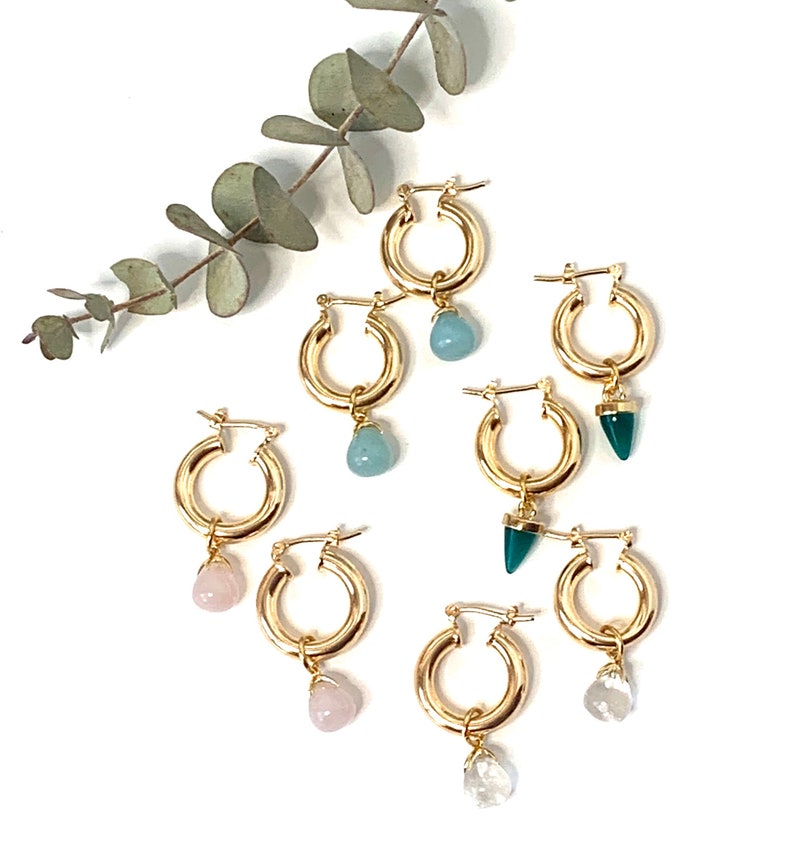 Semi precious stone Hoop Earrings. Birthstone Earrings. Blush | Etsy